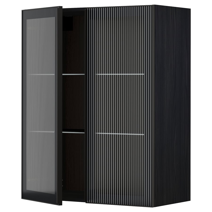 METOD wall cabinet w shelves/2 glass drs, black/Hejsta anthracite ...