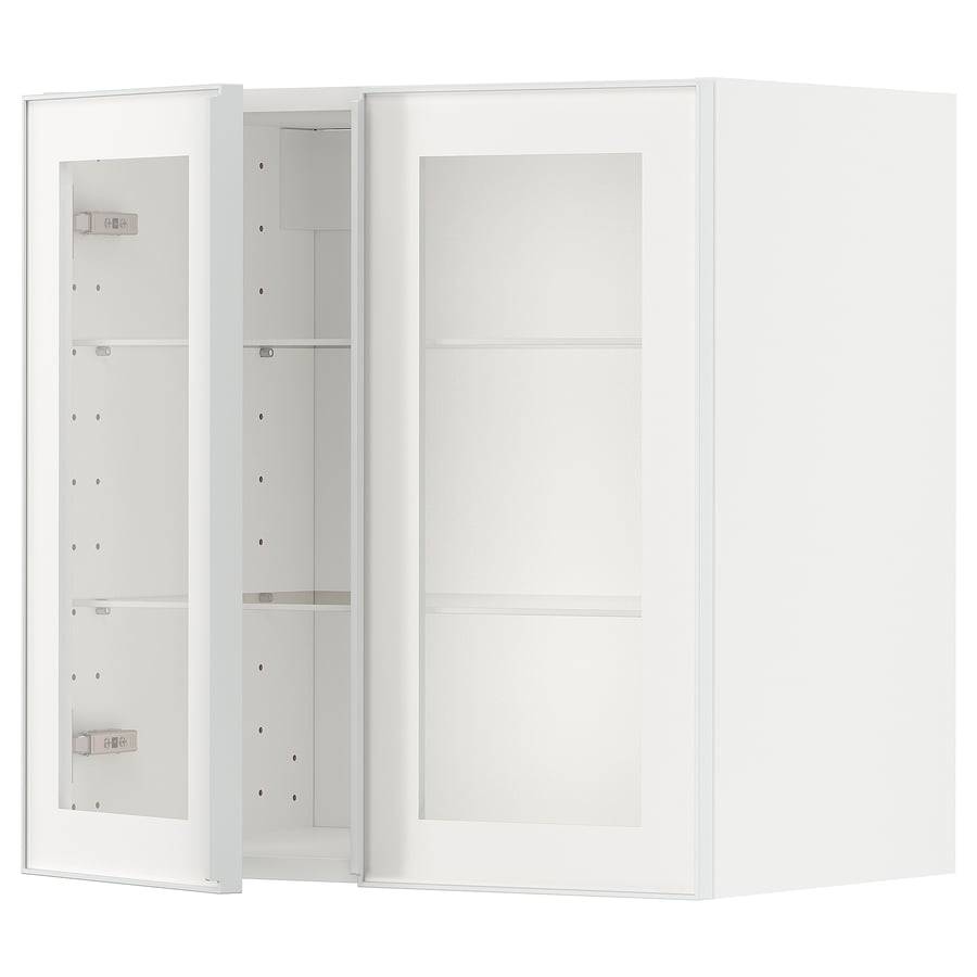 METOD wall cabinet with shelves/2 glass doors, white/Hejsta white clear ...