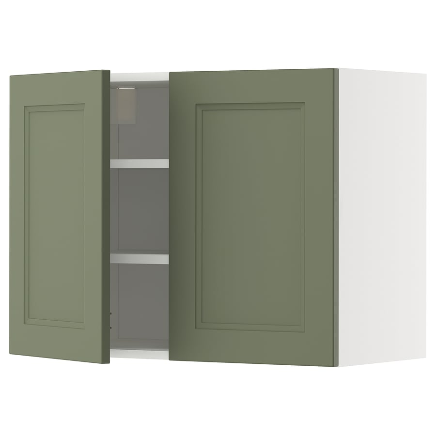 METOD wall cabinet with shelves/2 doors, white/Axstad grey-green, 80x60 ...