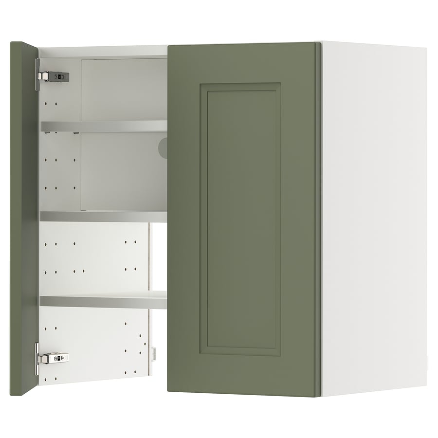METOD wall cb f extr hood w shlf/door, white/Axstad grey-green, 60x60 ...
