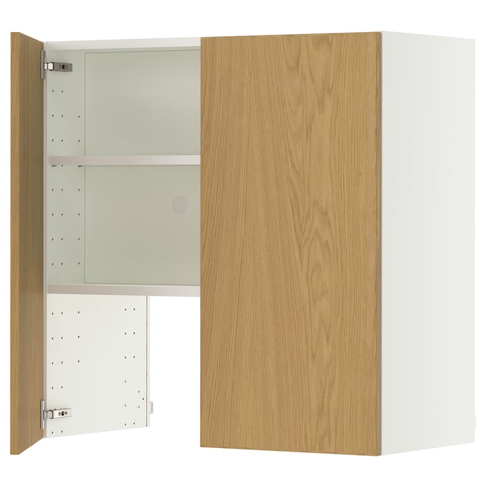 METOD wall cb f extr hood w shlf/door, white/Sinarp oak veneer, 80x80 ...