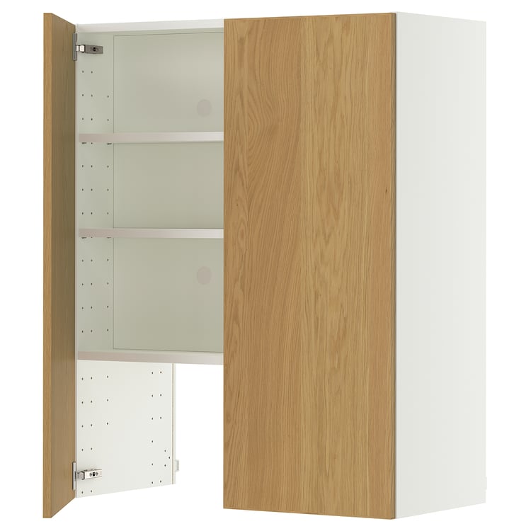 METOD wall cb f extr hood w shlf/door, white/Sinarp oak veneer, 80x100 ...