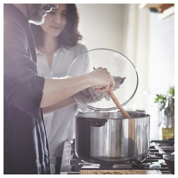 MIDDAGSMAT pot with lid, clear glass/stainless steel, 10 l - IKEA UK