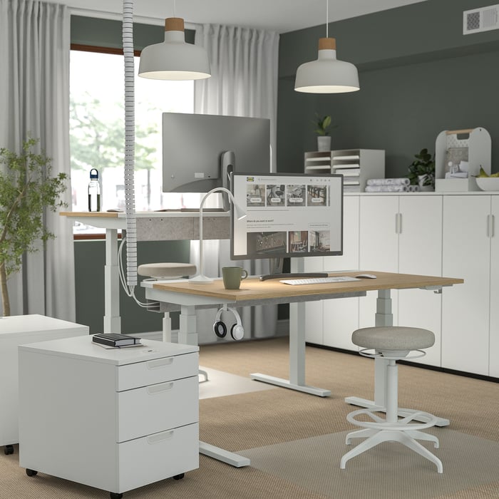 MITTZON desk sit/stand, electric oak veneer/white, 140x60 cm - IKEA UK
