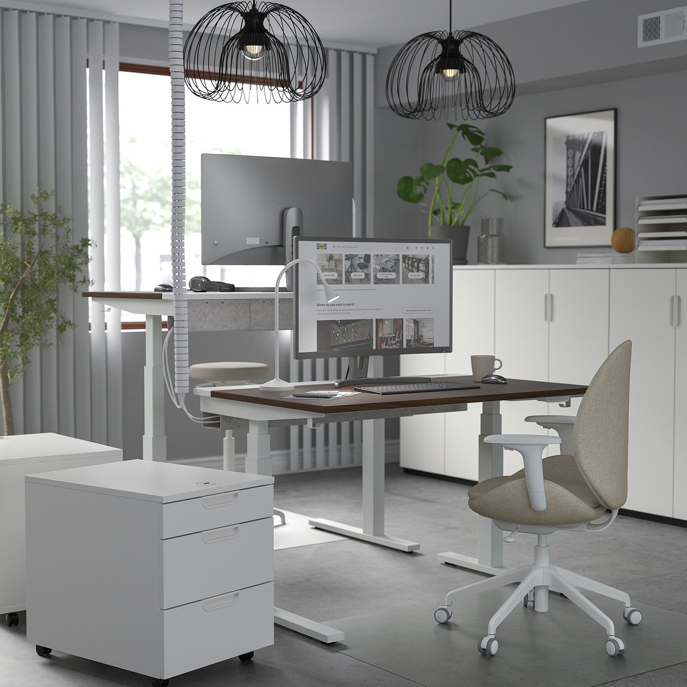 MITTZON Desk sit stand electric walnut veneer white 120x80 cm