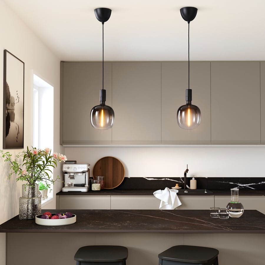 MOLNART LED bulb E27 200 lumen, tube-shaped black/clear glass, 185 mm ...