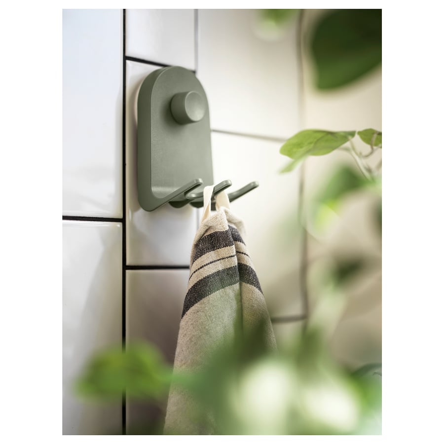 ÖBONÄS triple hook with suction cup, grey-green, 7x11 cm - IKEA UK