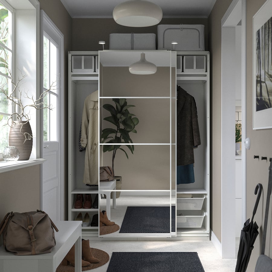 PAX / AULI wardrobe with sliding doors, white/mirror glass, 150x43x201 ...