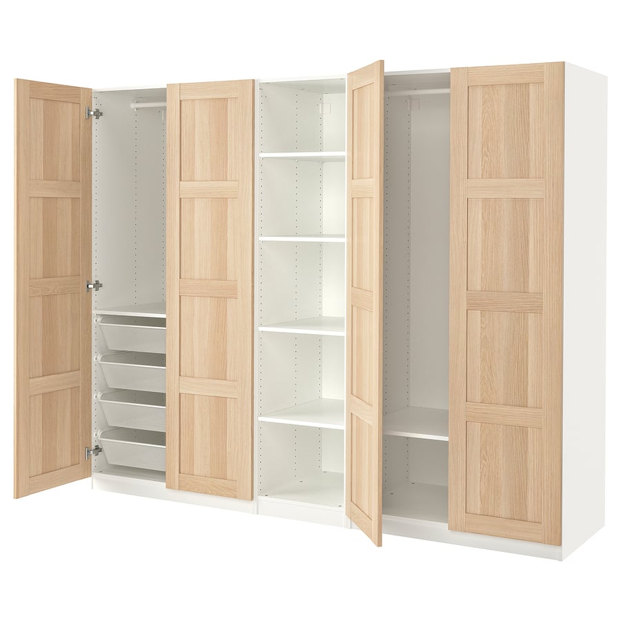 PAX / BERGSBO wardrobe, white/white stained oak effect, 250x60x201 cm ...