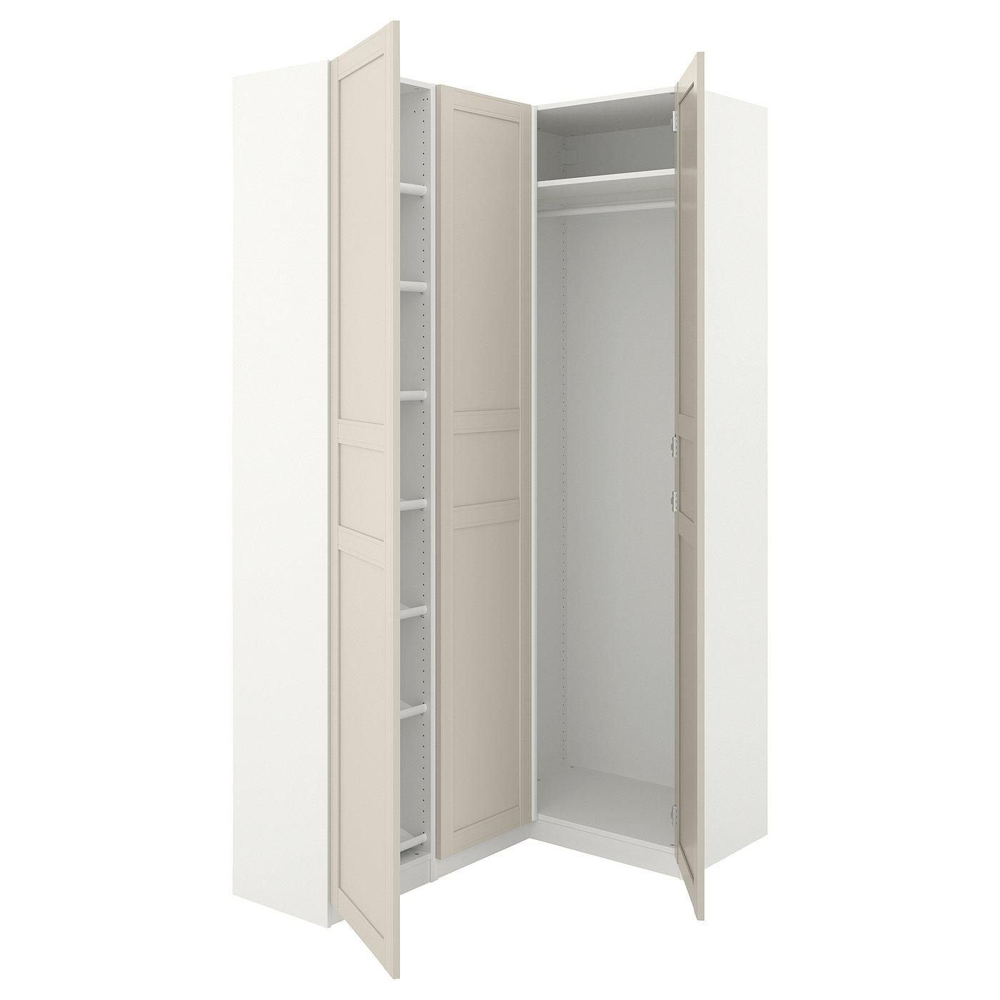 PAX Corner wardrobe White/flisberget light beige 160/88 x 236 cm - IKEA