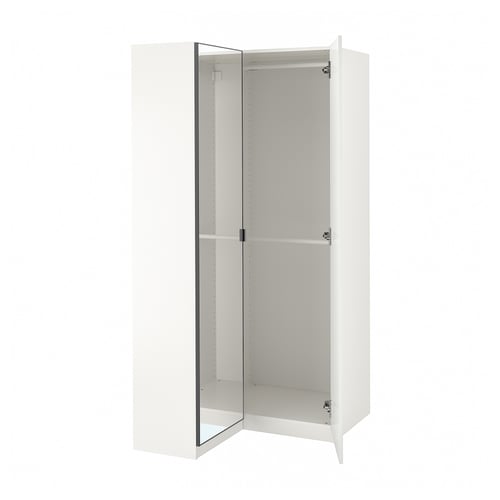 PAX / FARDAL/ÅHEIM corner wardrobe, high-gloss white/mirror glass, 110 ...