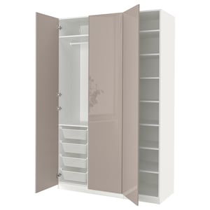 PAX / FARDAL Wardrobe, white/high-gloss dark beige, 150x60x236 cm - IKEA