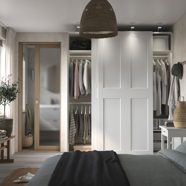 PAX / GRIMO wardrobe combination, white/white, 200x66x236 cm - IKEA UK
