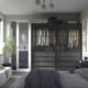 PAX / LUNDBRÄSMA wardrobe with sliding doors, dark grey black/checkered ...