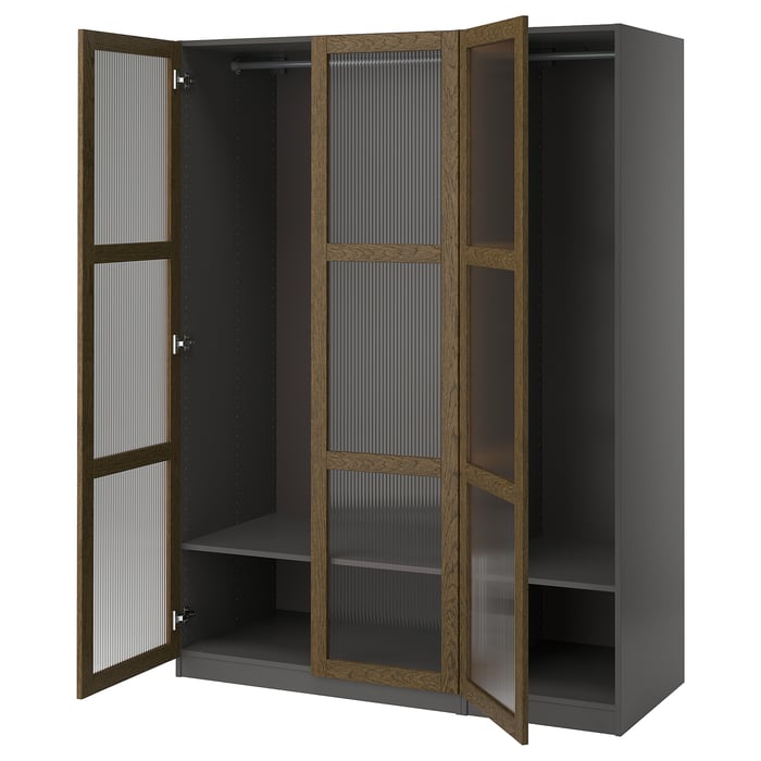 PAX / TONSTAD wardrobe combination, dark grey brown/stained oak veneer ...