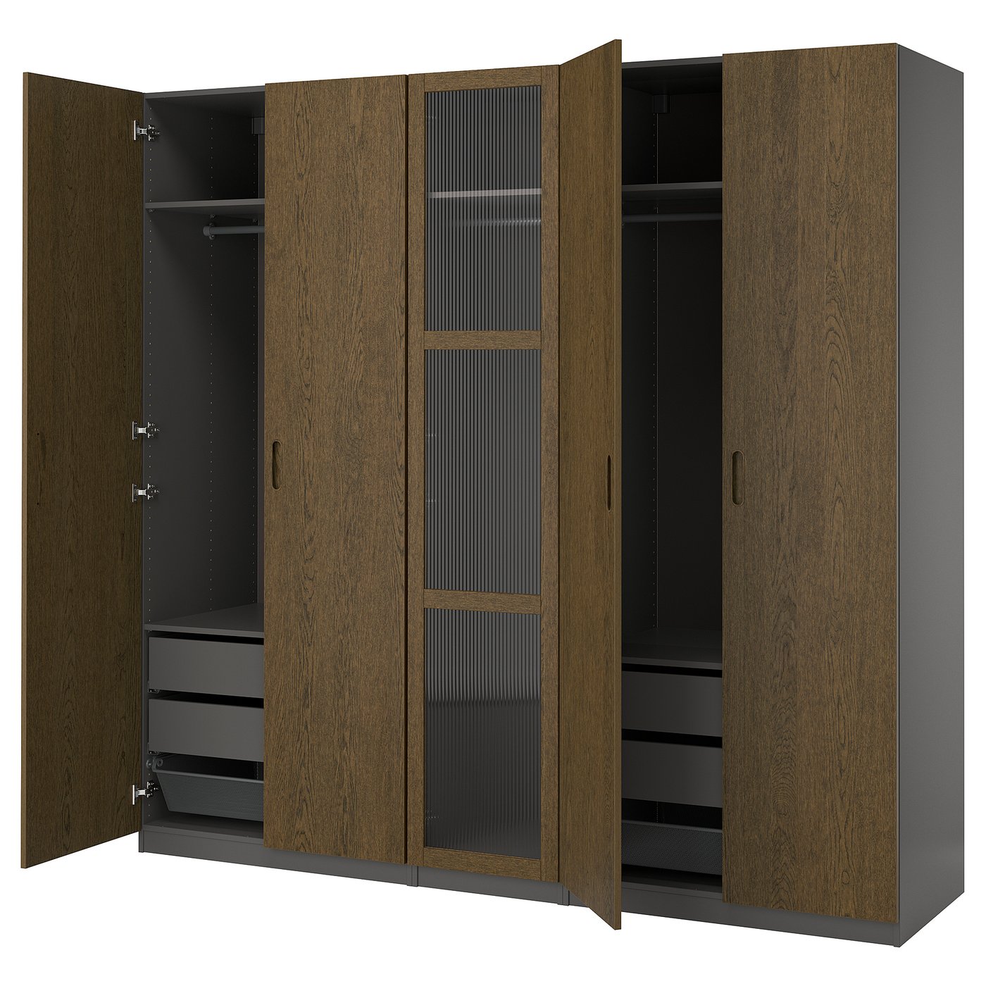 PAX / TONSTAD wardrobe combination, dark grey brown/stained oak veneer ...
