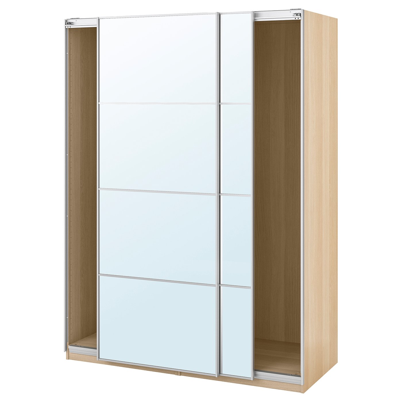 Ikea Pax Oak Effect Double Wardrobe With Sliding Frosted