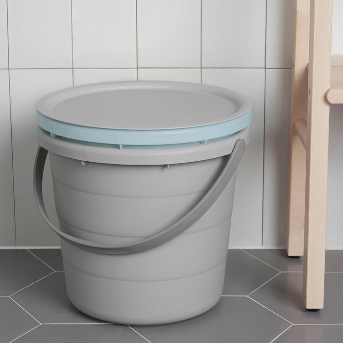 PEPPRIG 3-piece bucket set with lid, grey/blue - IKEA UK