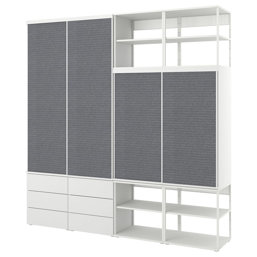 PLATSA open wardrobe w 4 sliding drs+6 dr, white Larkollen/dark grey ...