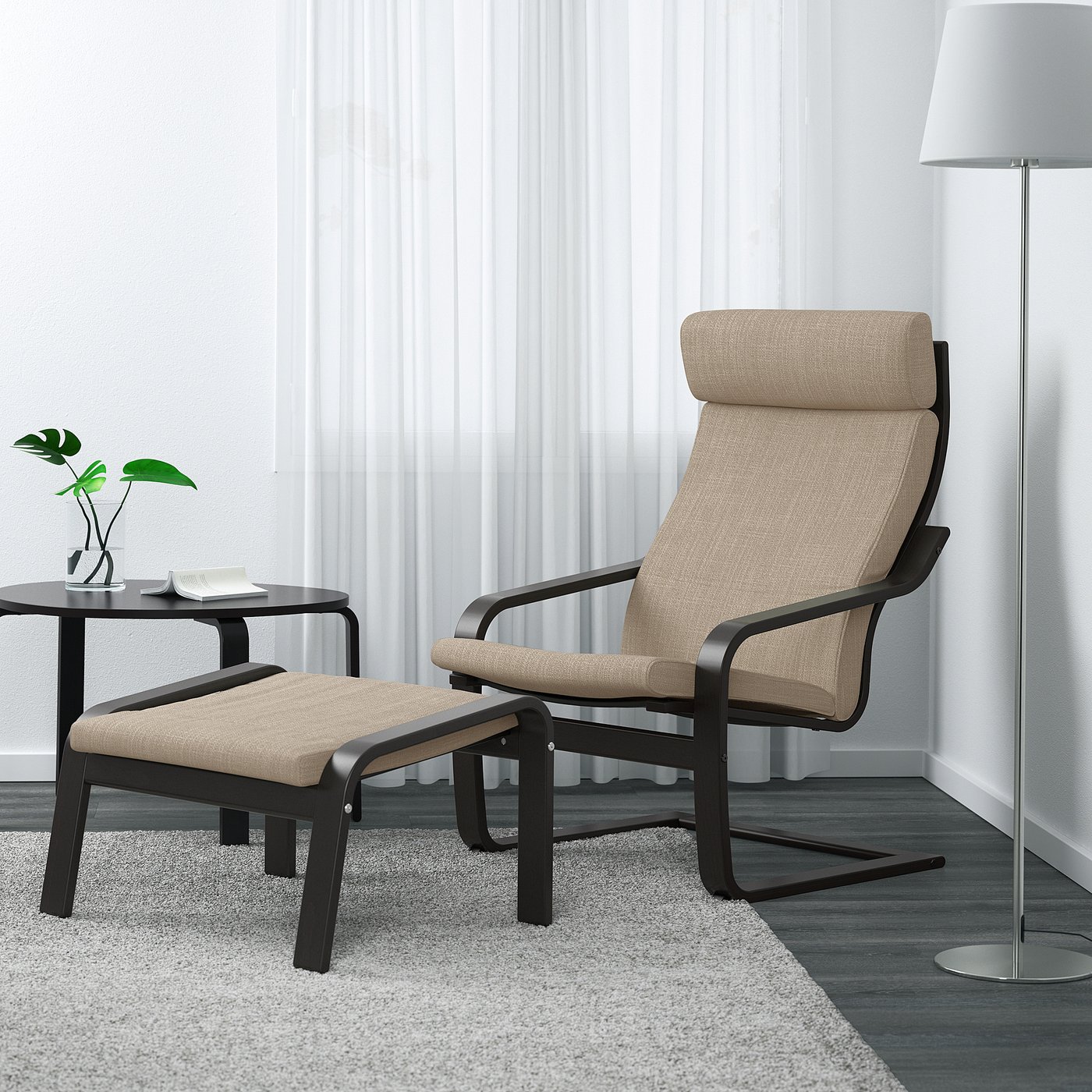 POANG footstool black brown Hillared beige IKEA