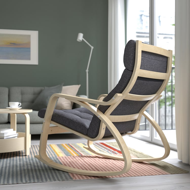 POÄNG rocking chair, birch veneer, Gunnared dark grey - IKEA UK