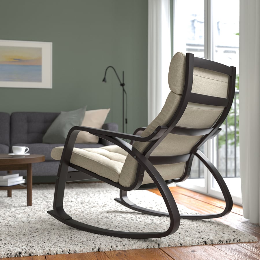 POÄNG rocking chair, black-brown, Gunnared beige - IKEA UK