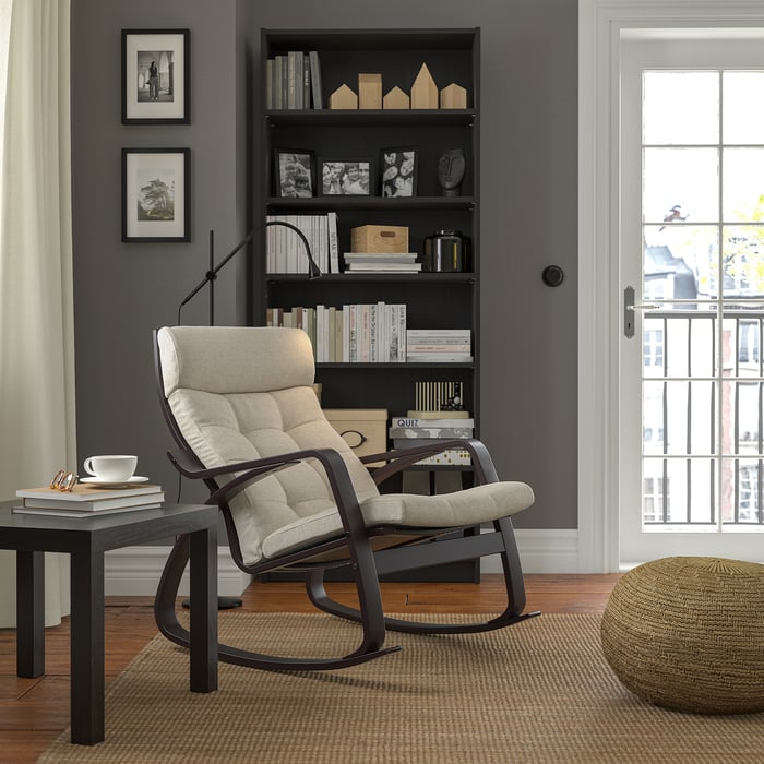 POÄNG rocking chair, black-brown, Gunnared beige - IKEA UK