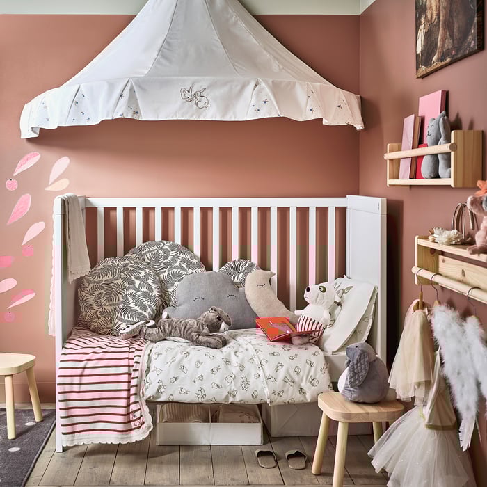 RÖDHAKE duvet cover 1 pillowcase for cot, rabbit pattern/white/beige ...