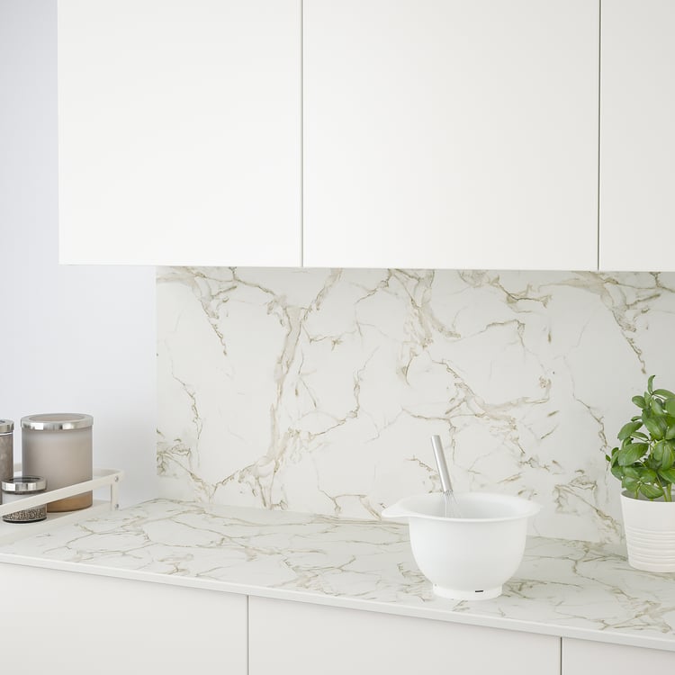 RUNSBÄCK custom made wall panel, matt white/marble effect high pressure ...