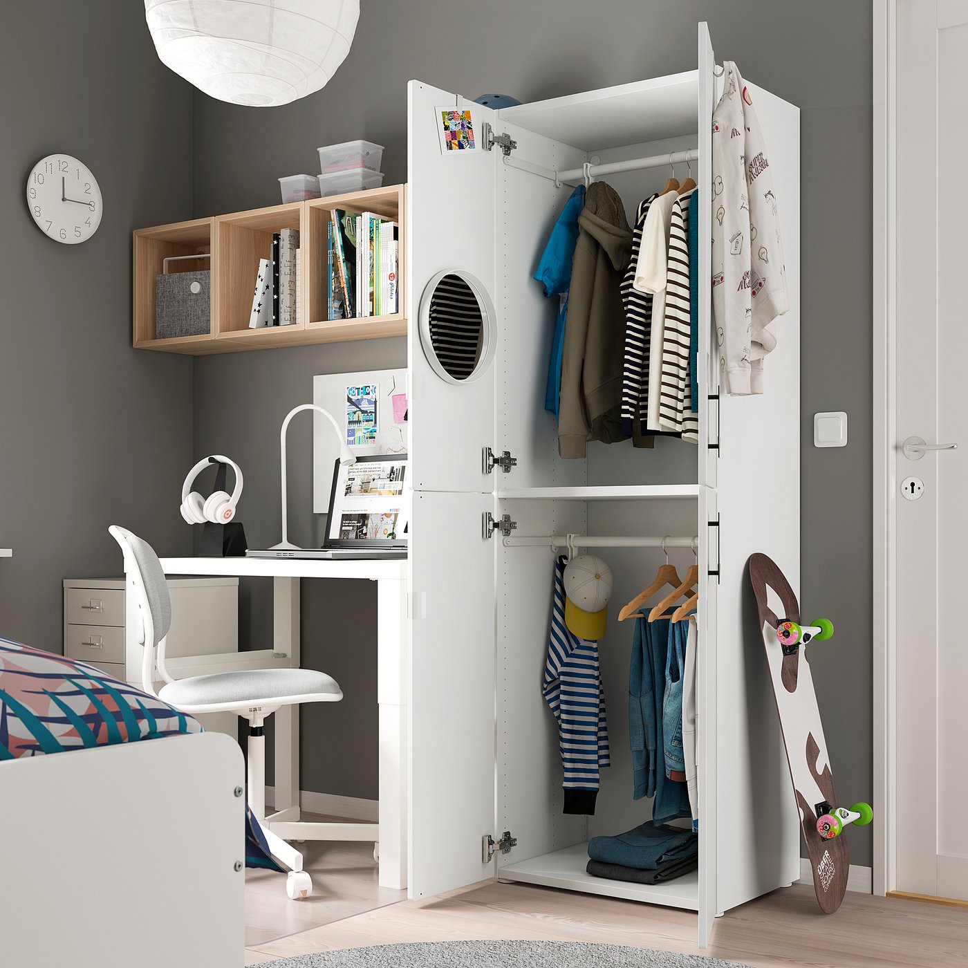 SMASTAD PLATSA Wardrobe white grey with 2 clothes rails 60x42x181 cm