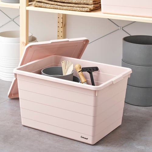 SOCKERBIT box with lid, pink, 38x51x30 cm - IKEA UK