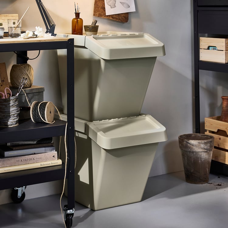 SORTERA sorting bin with lid, beige, 60 l - IKEA UK