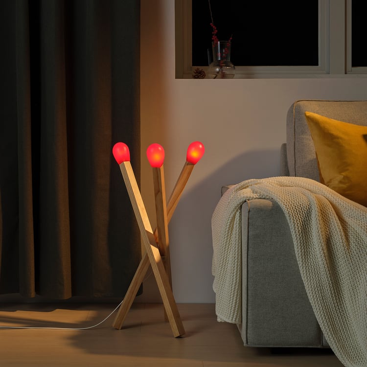 STRÅLA LED floor lamp, matchstick-shaped wood - IKEA UK