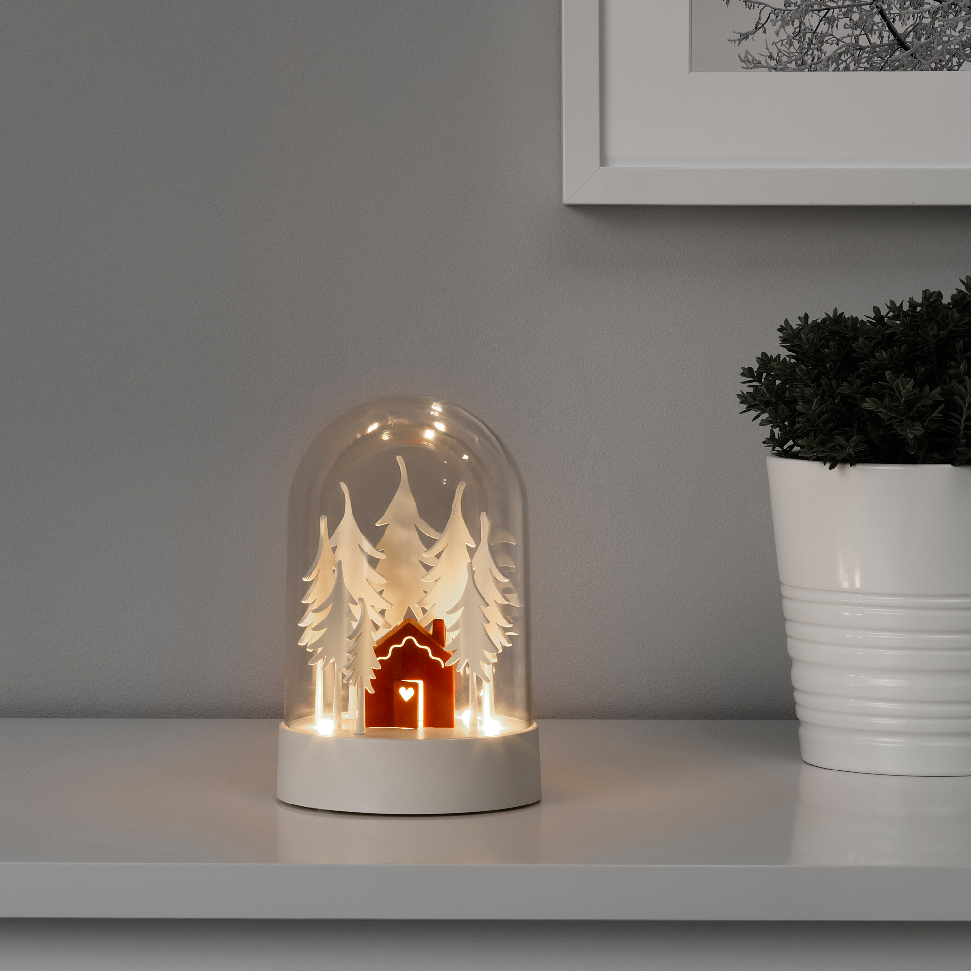 STRÅLA LED table decoration, cabin in the forest red/white - IKEA