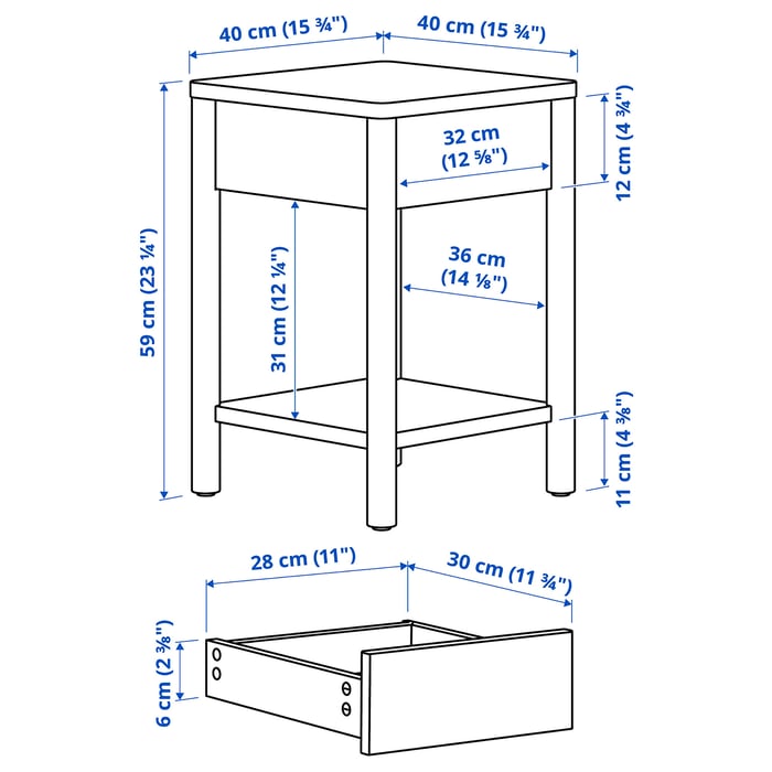 TONSTAD bedside table, oak veneer, 40x40x59 cm - IKEA UK