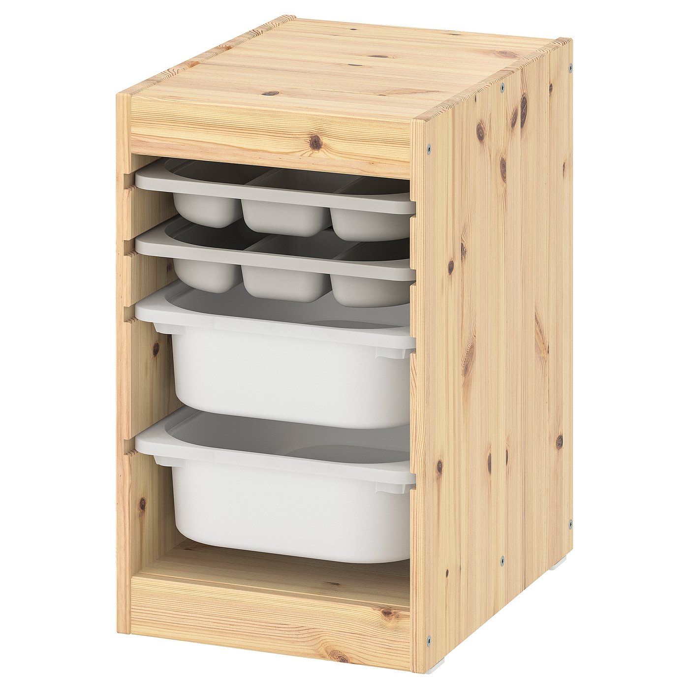 TROFAST storage combination w boxes/trays, light white stained pine ...