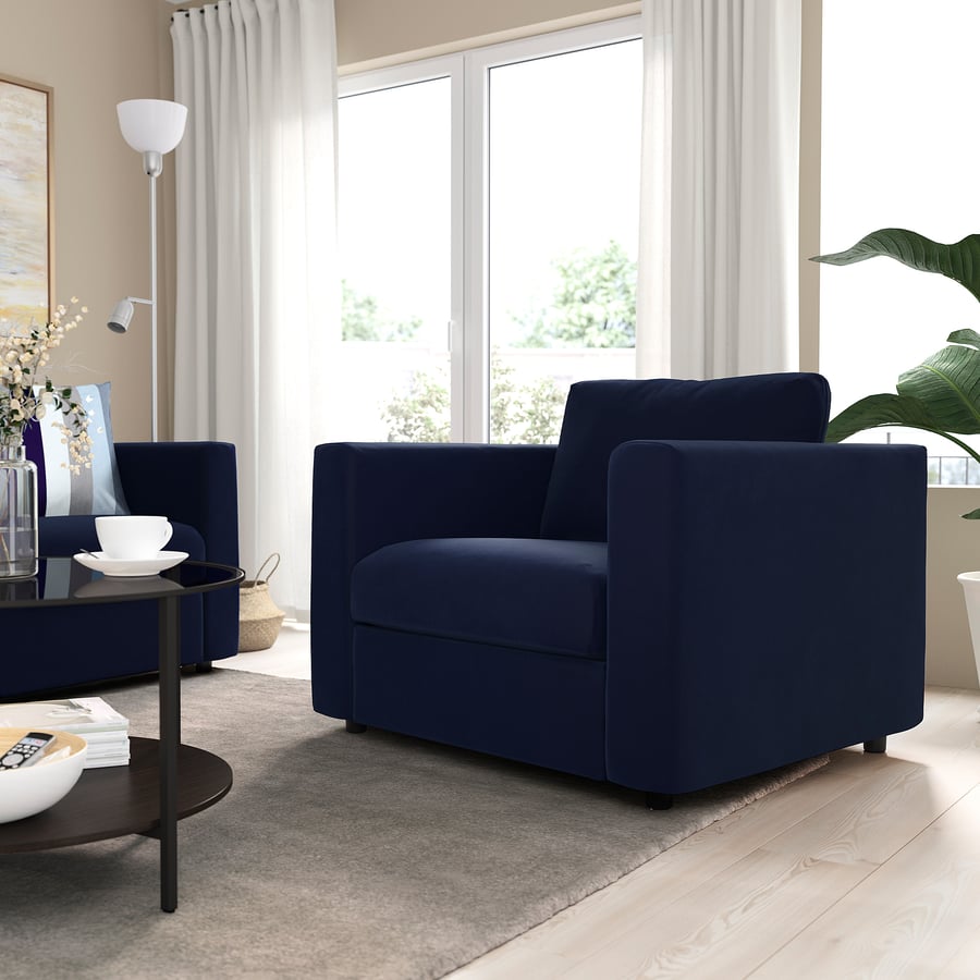 VIMLE armchair, Djuparp dark blue velvet - IKEA UK