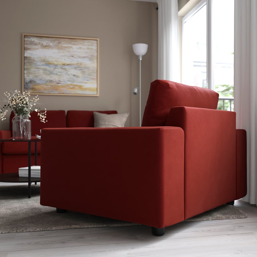 VIMLE armchair, with wide armrests, Djuparp red-brown velvet - IKEA UK