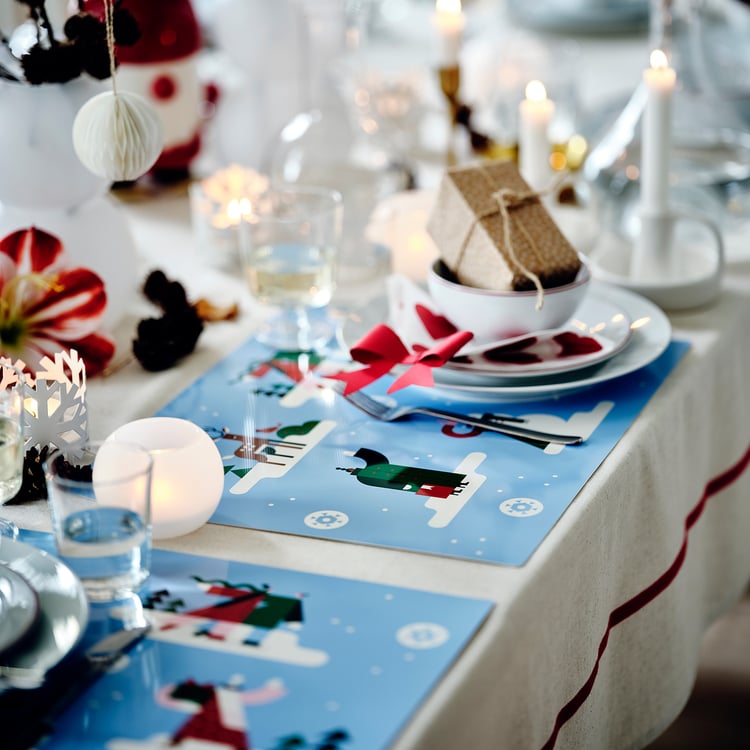 VINTERFINT Christmas place mat, winter blue, 45x35 cm - IKEA UK