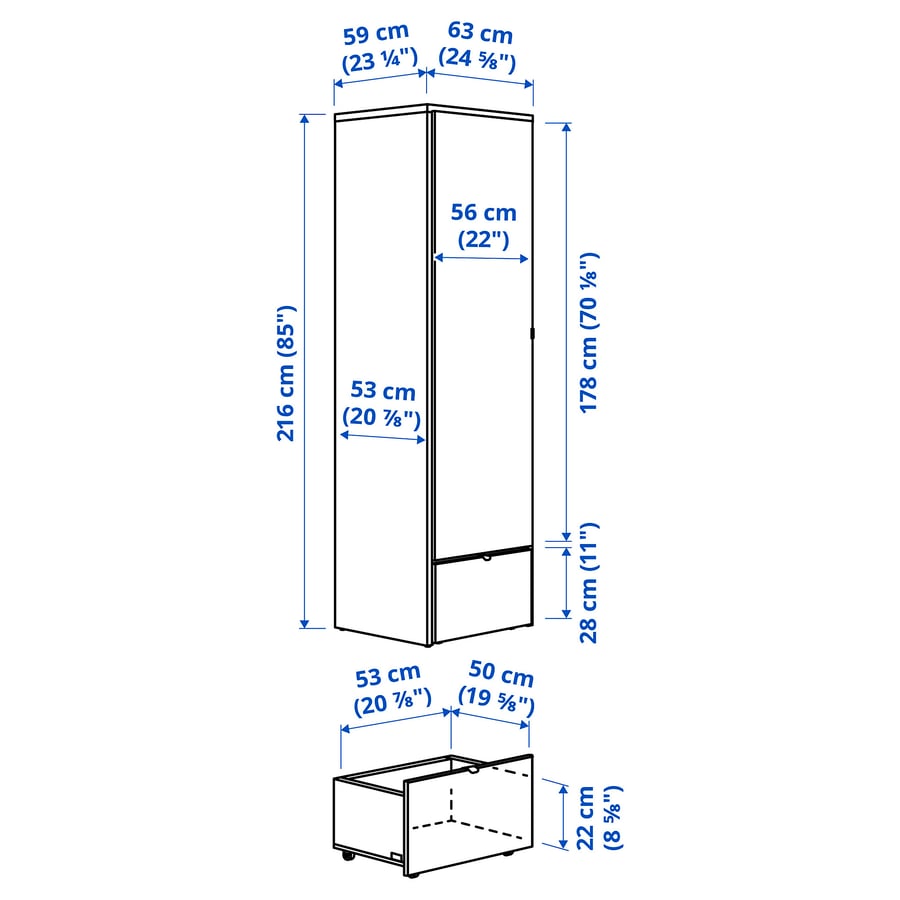 VISTHUS wardrobe, grey/white, 63x59x216 cm - IKEA UK