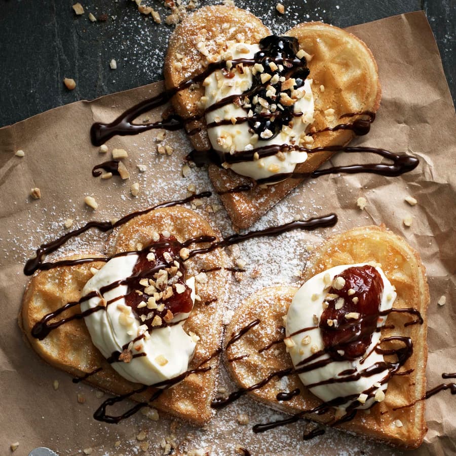 Recipe: Waffles with jam, cream and chocolate sauce - IKEA Global