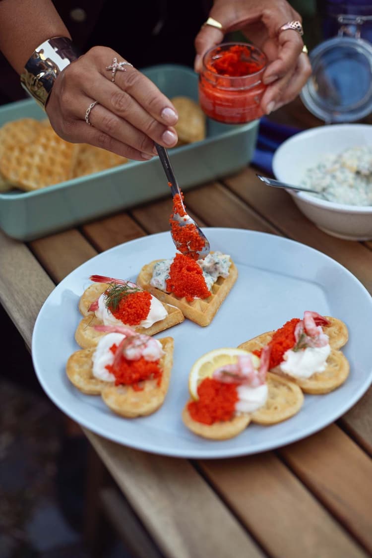 Recipe: Waffles with seaweed pearls and shrimp - IKEA Global