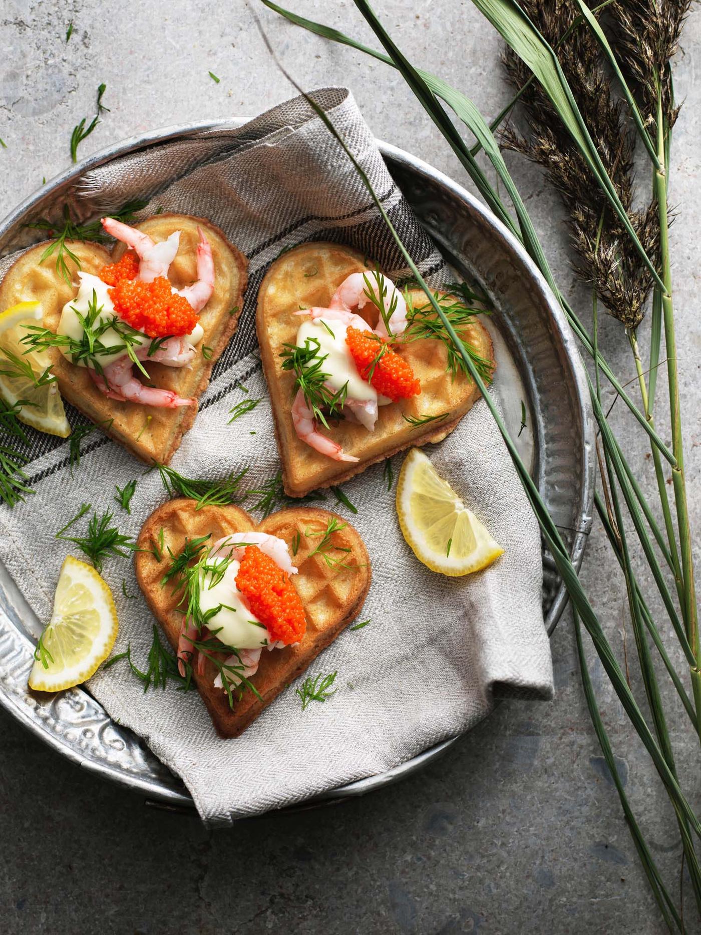 Recipe: Waffles with seaweed pearls and shrimp - IKEA Global