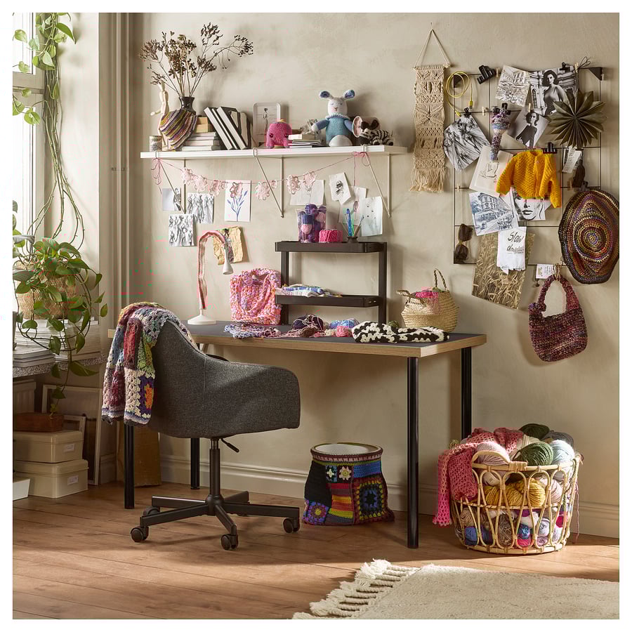 LAGKAPTEN ploča stola, tamno siva/efekt drva, 140x60 cm - IKEA