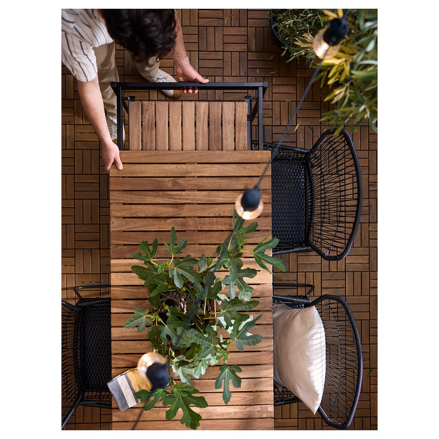 VÄSMAN produljivi stol, za van, svijetlo smeđi bajc, 135/190x74 cm - IKEA
