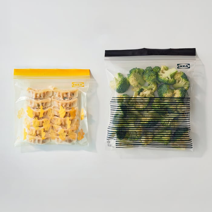 ISTAD zárható zacskó, mintázott fekete/sárga, 2.5/1.2 l - IKEA