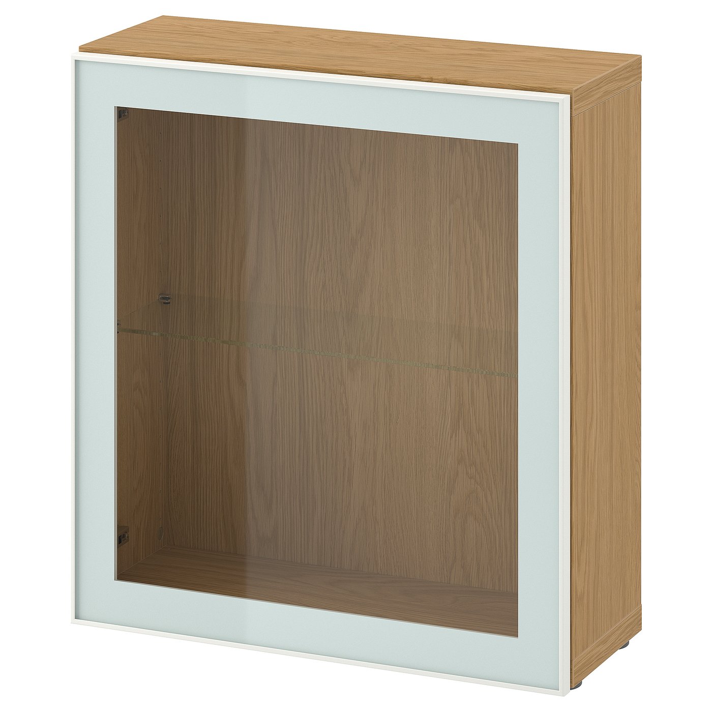 BESTÅ shelf unit with glass door, oak effect Glassvik/white/light green ...