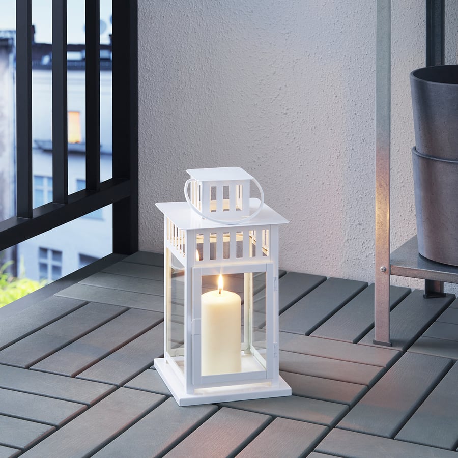 BORRBY Lantern for block candle, white indoor/outdoor - IKEA Ireland