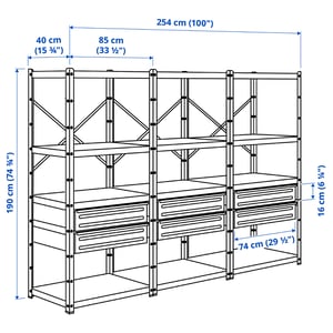 BROR Shelving unit with drawers/shelves, black, 254x40x190 cm - IKEA ...