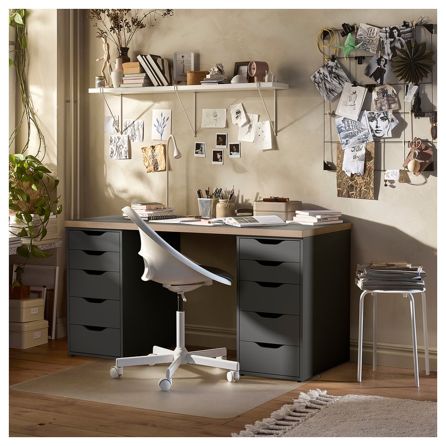 LAGKAPTEN / ALEX desk, grey/wood effect, 140x60 cm - IKEA Ireland